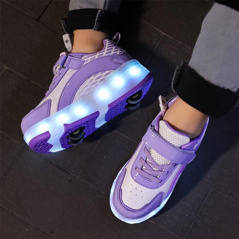 Xongt Teenage Four Wheeled Heelys Chargeable LED Shoes Detachable ...