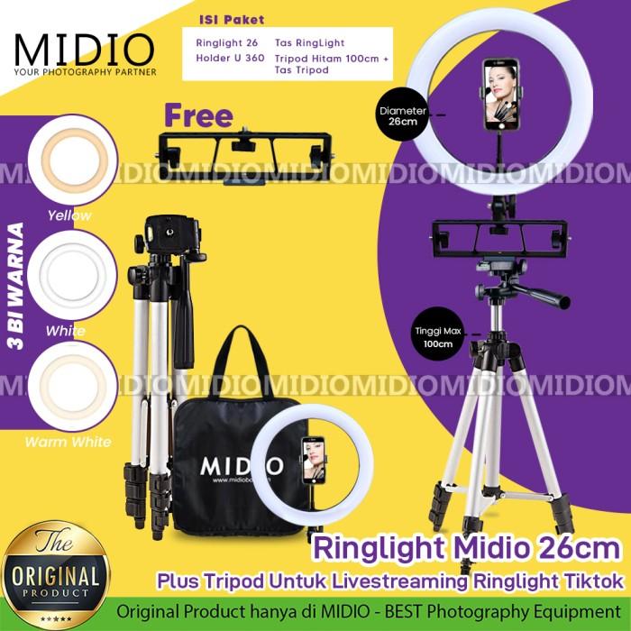 Jual Ringlight Midio 26cm + Tripod 100cm + Holder U 360° + Bonus Socket ...