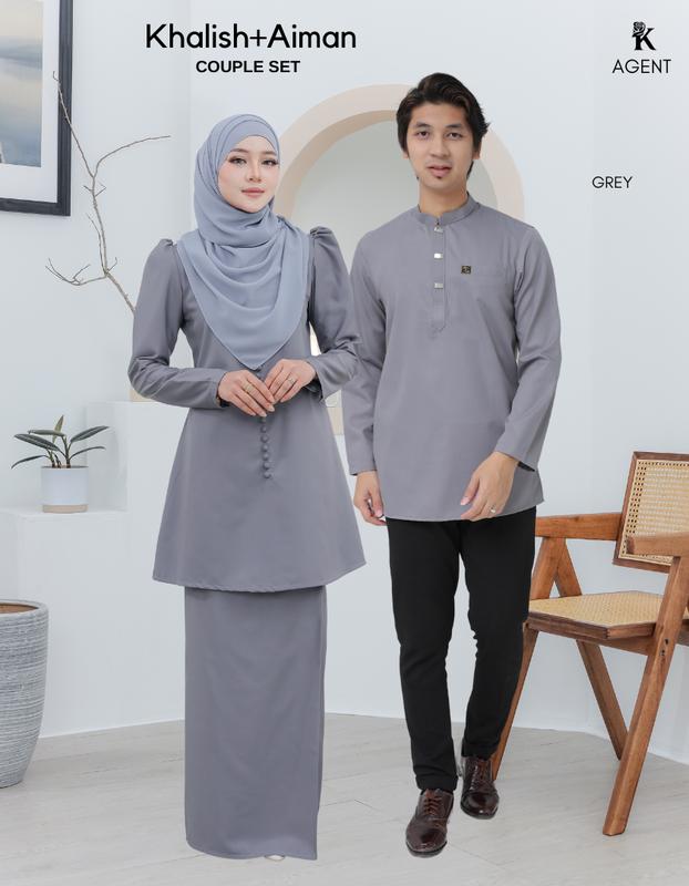 COUPLE SET KURUNG MODEN KHALISH DAN KURTA AIMAN COLOUR GREY BY - TikTok ...