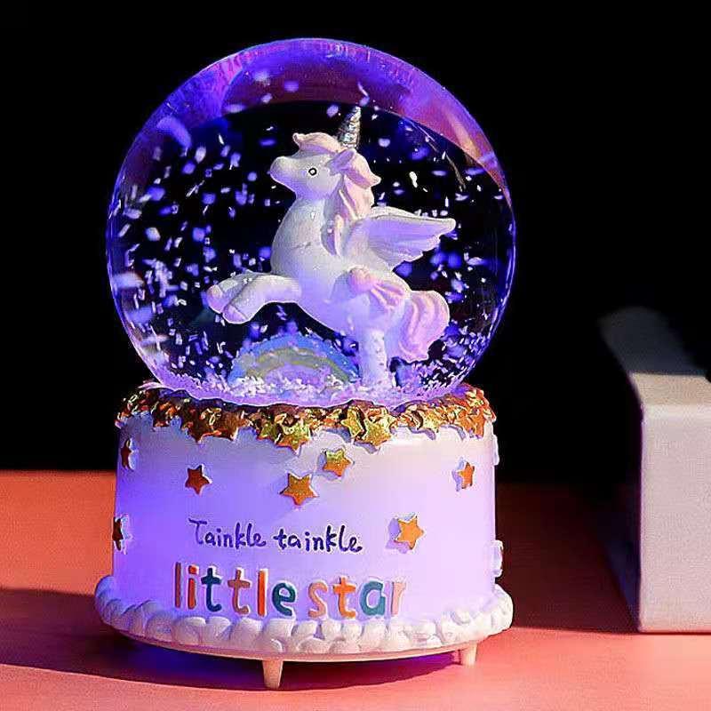 Crystal Ball Music Box Music Box Decoration with Snowflakes Luminous ...