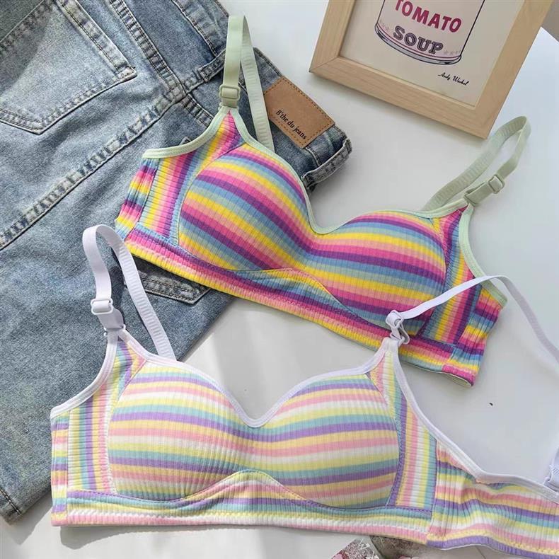 Vintage Sweet Style Rainbow Striped Camisole Bra European an - TikTok ...
