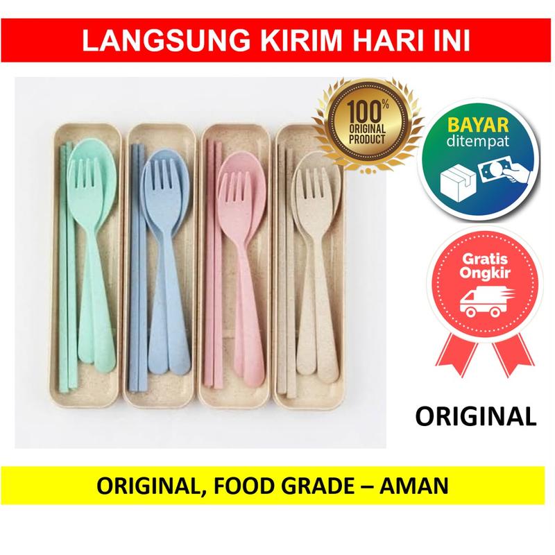 Promo Jerami Gandum Sendok Garpu Sumpit Portable Set / Alat Makan Bahan ...