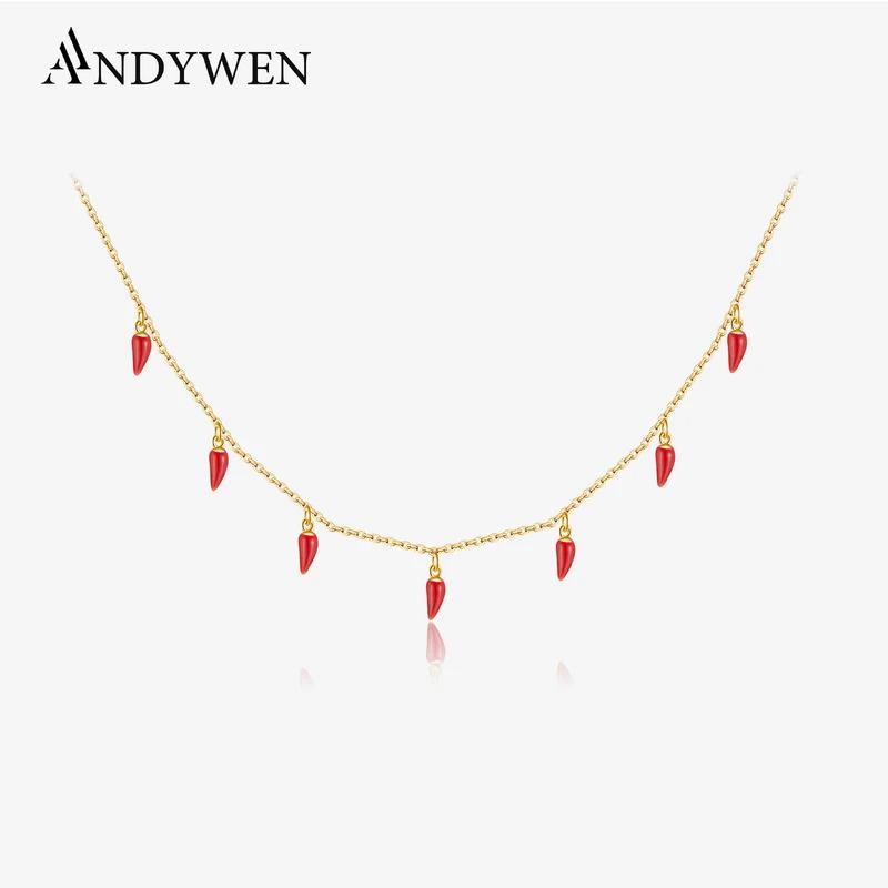 ANDYWEN 925 Sterling Silver 2021 Gold Red Chili Spicy Charm Choker ...