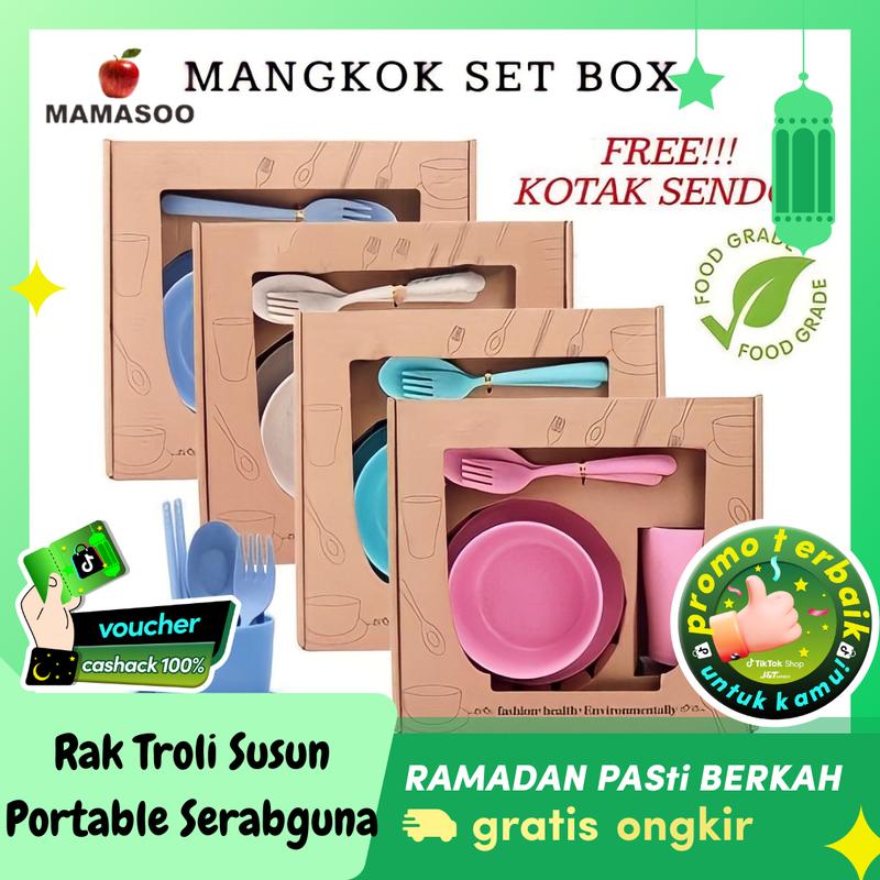 [Mamasoo] Satu Set Box Alat Makan Jerami Gandum Wheatstraw Piring ...