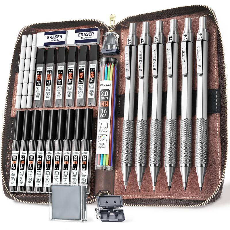 STAGEEK 30Pcs Art Metal Mechanical Pencil Set with Leather Case, 6PCS ...
