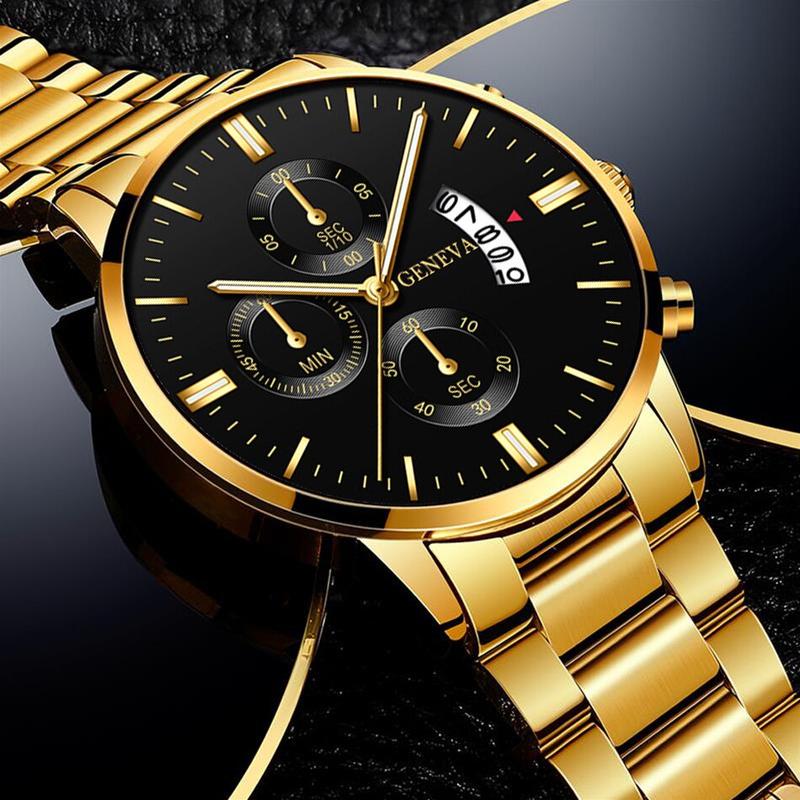 GENEVA-Jam tangan kuarza untuk lelaki, gelang keluli dengan tiga ...