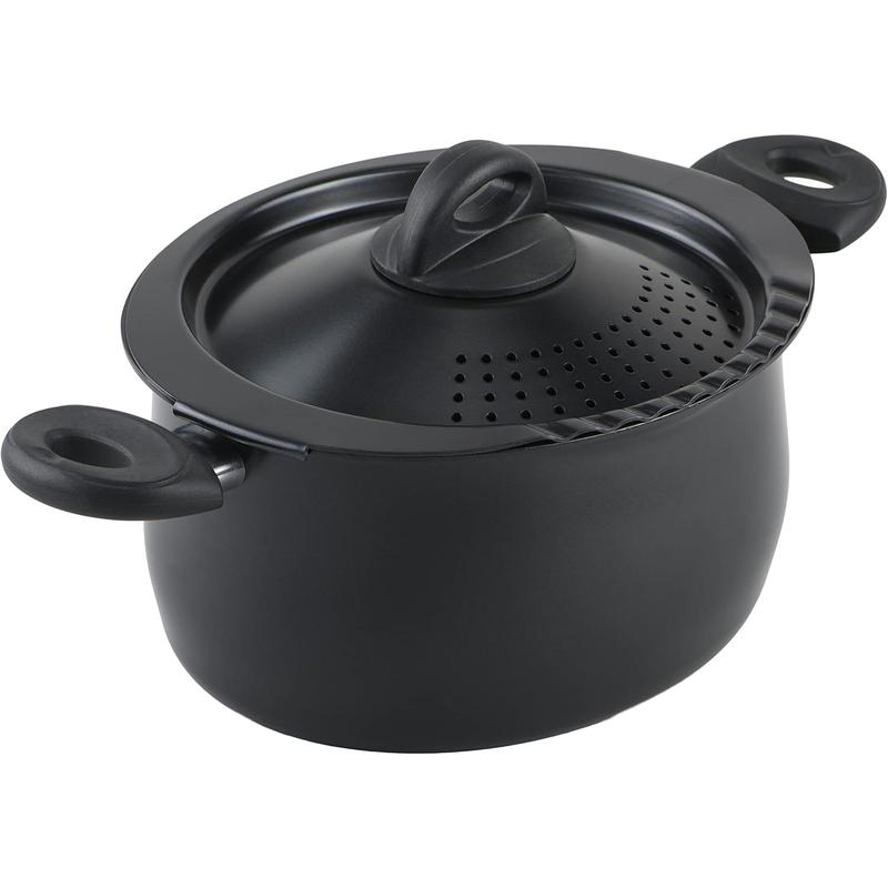 5.5 Quart Pasta Pot with Strainer Lid, Charcoal – Elongated Oval ...