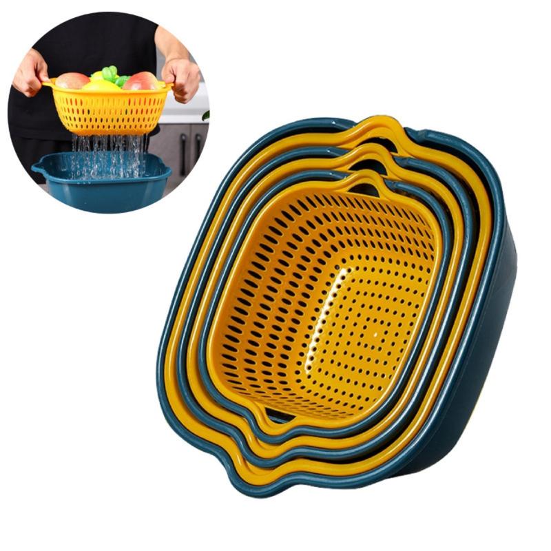6pcs/set Double-layer Drain Basket Kitchen Washing Basket Fruit ...