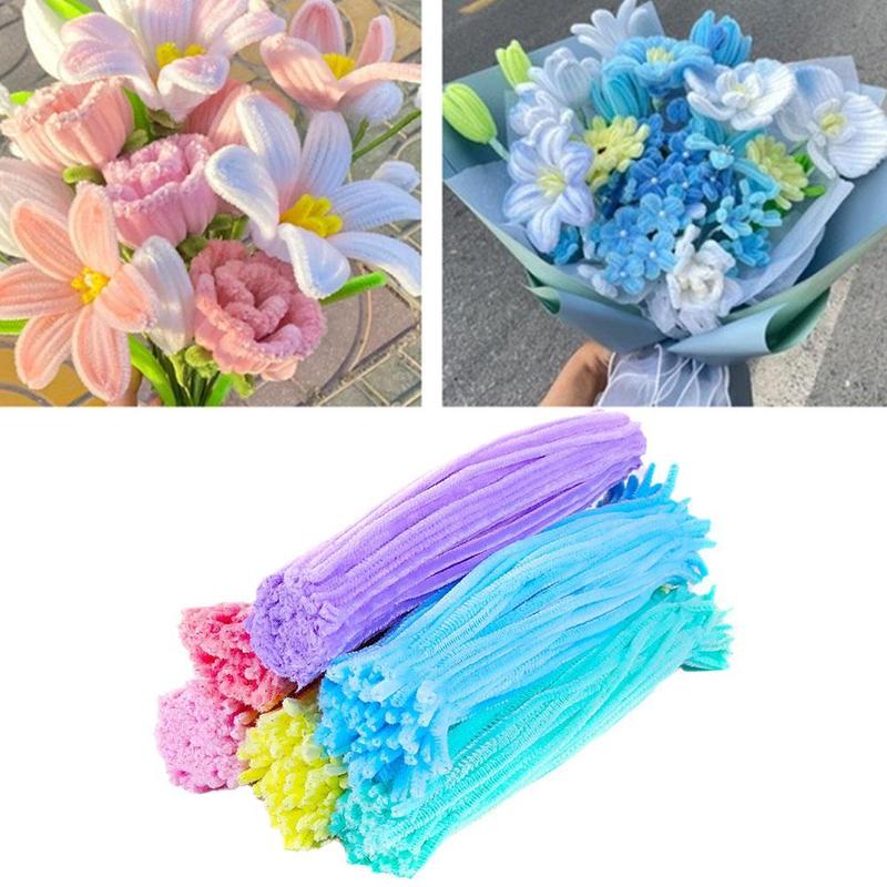 100pcs Colourful Chenille Sticks Fluffy Stick Plush Twisted Sticks ...
