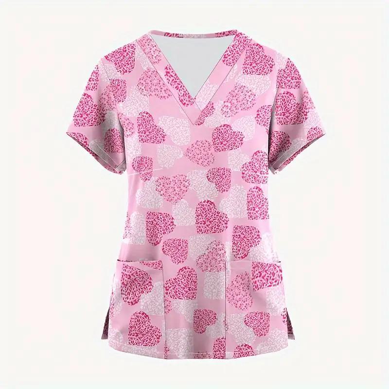 Clinical Uniforms Woman Healing Heart Print Micro Elastic Health ...