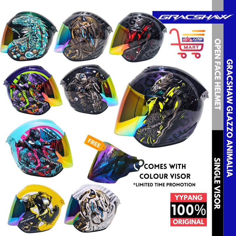 (TERBARU) GRACSHAW GLAZZO ANIMALIA HELMET (FREE VISOR COLOUR)(100% ...