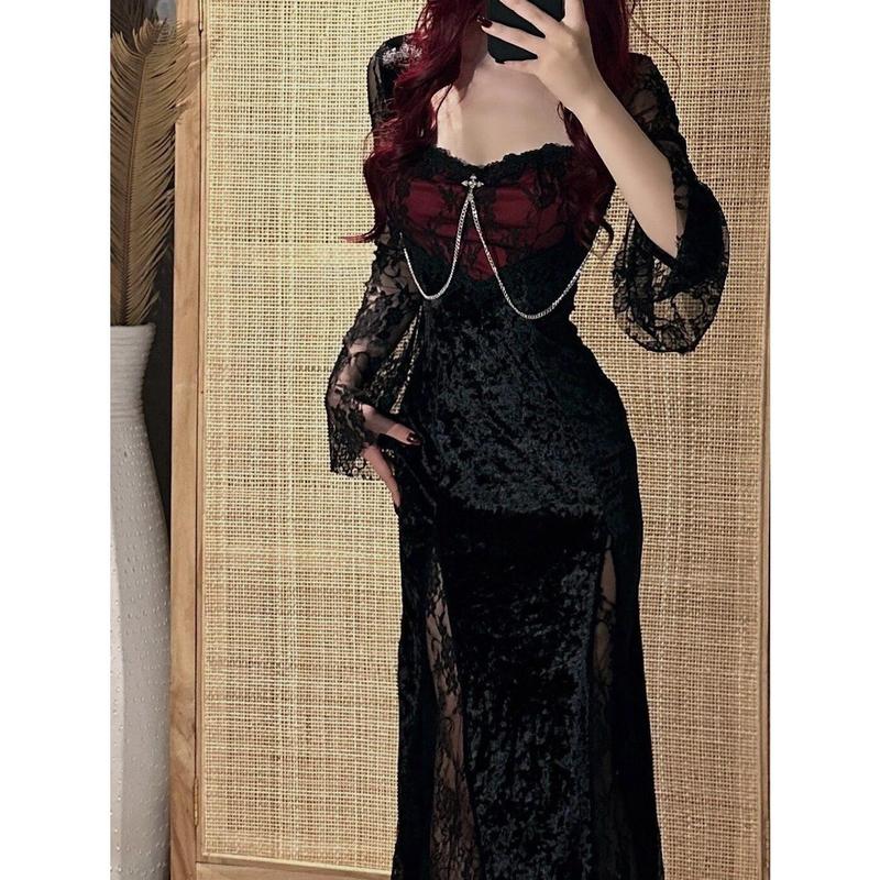 Chic Pambabae Longsleeve Maxi Halloween Gothic Grunge Punk Women ...