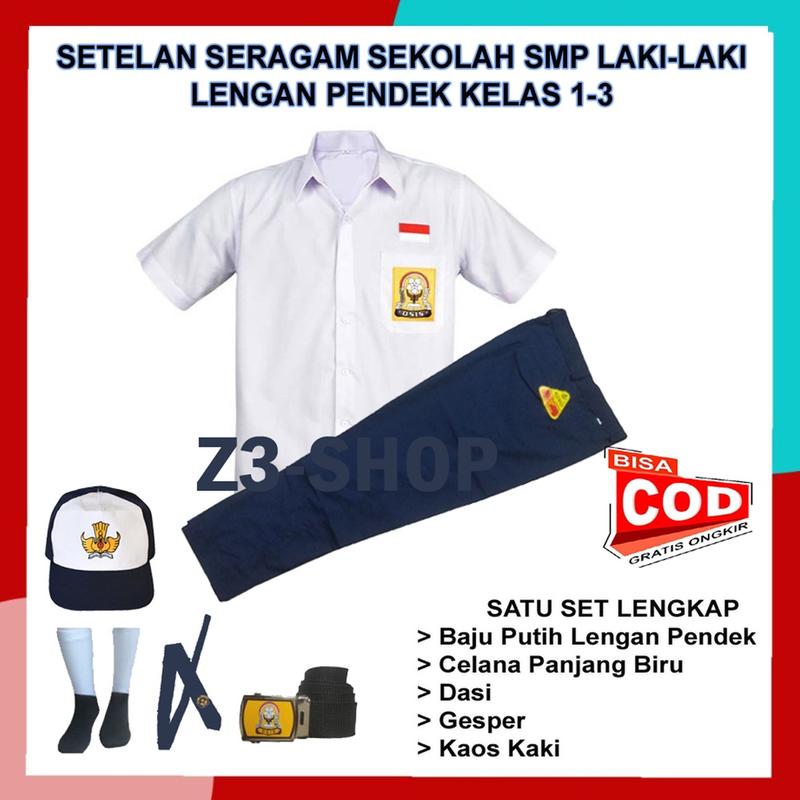 Paket Setelan Seragam Sekolah SMP Biru Putih Laki-Laki Lenga - Shop ...
