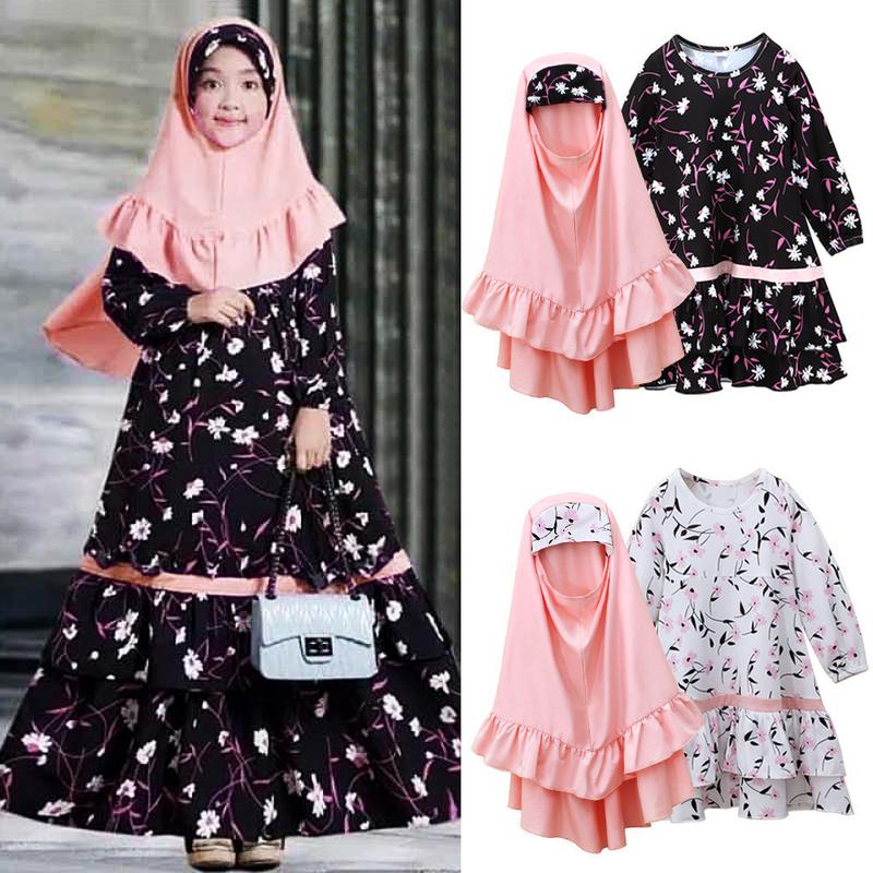 Ramadan Kids Dress 2pcs Sets with Hijab Muslim Islamic Girls Ramadan ...