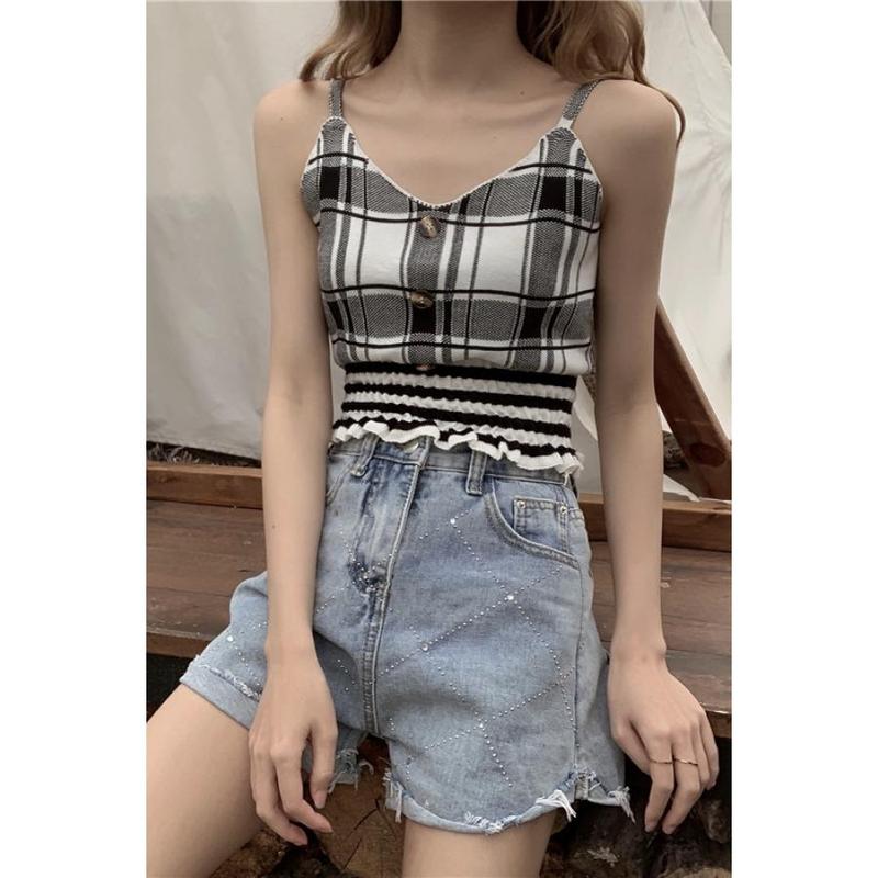 Kamisol Berkait Perancis, Slim Fit, Berpetak Berpesak, Leher - TikTok ...