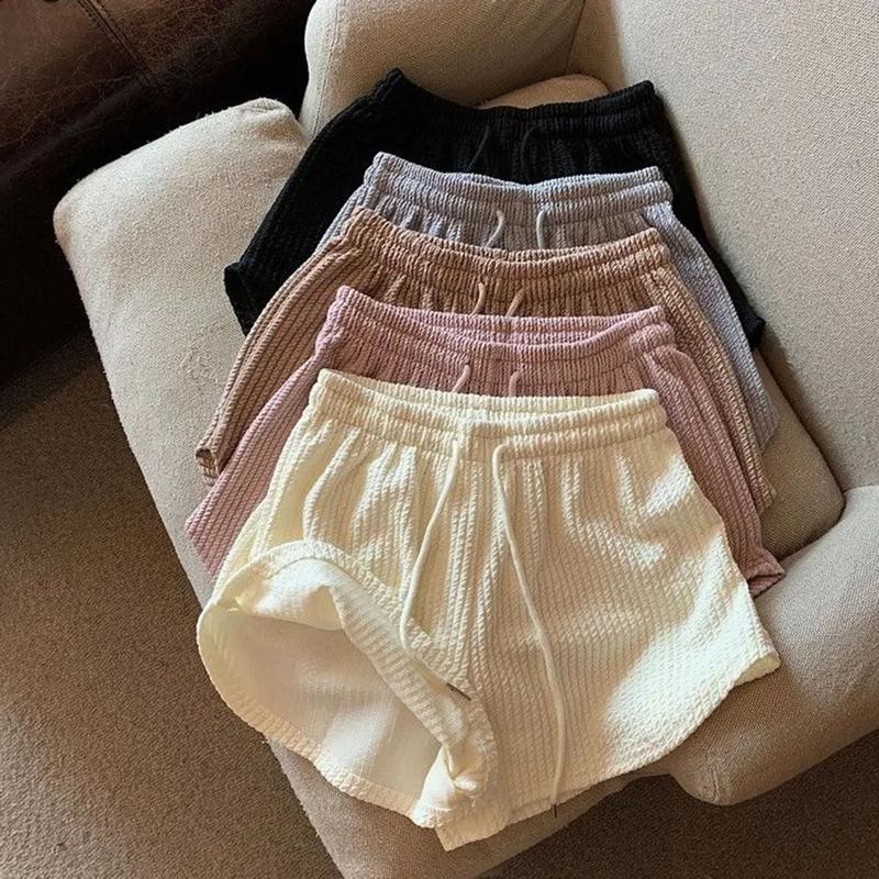 Woman Shorts Elastic Drawstring Lace Up High Waist Wide Leg Trousers ...