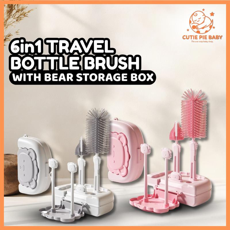 6 in 1 Portable Baby Bottle Silicone Brush & Drainer Set Rac - TikTok ...