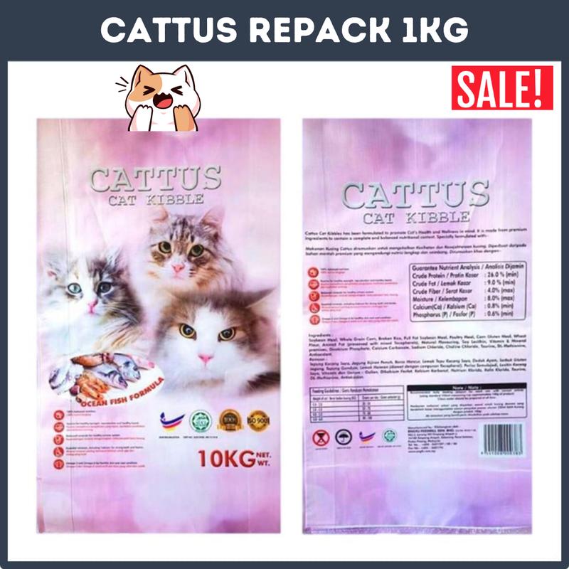 CATTUS Cat Dry Food 100g / 1kg Premium Adult Kitten Makanan Kering ...