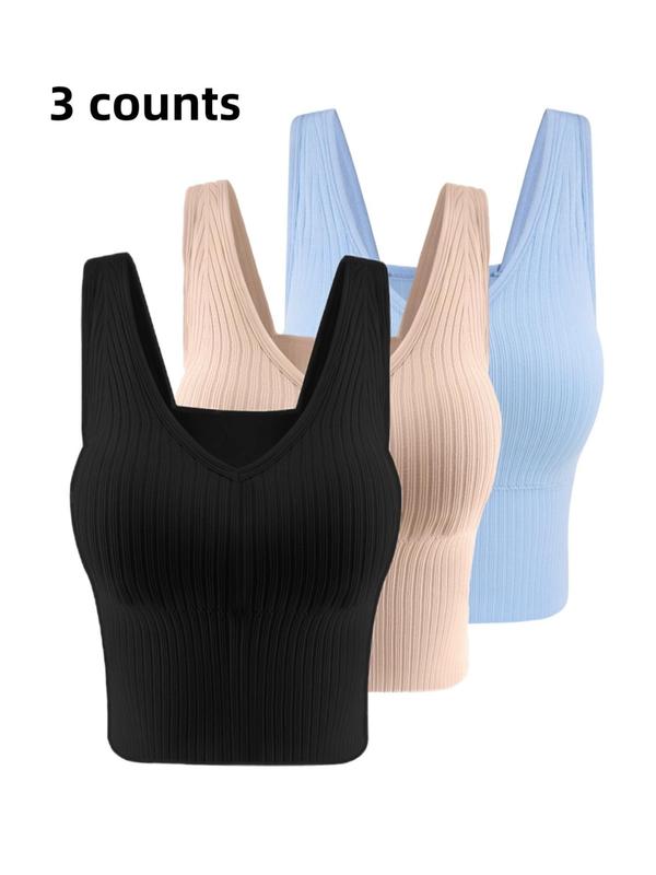 Women's Solid Backless Bra with Removable Chest Pad, Casual Rib ...