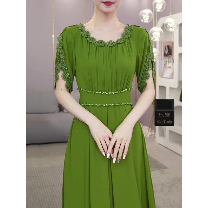 Gaun Maxi Wanita, Lengan Pendek, Slim Fit, Elegan, Warna Hijau ...