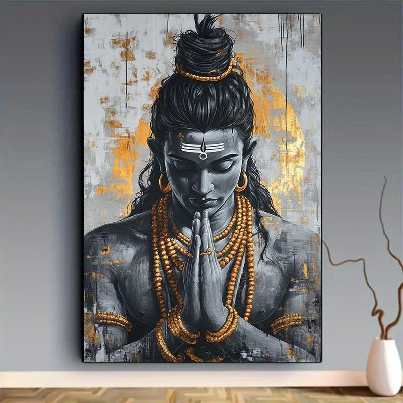 Shiva's Divine Prayer Canvas Wall Art - Serene Meditation Poster ...