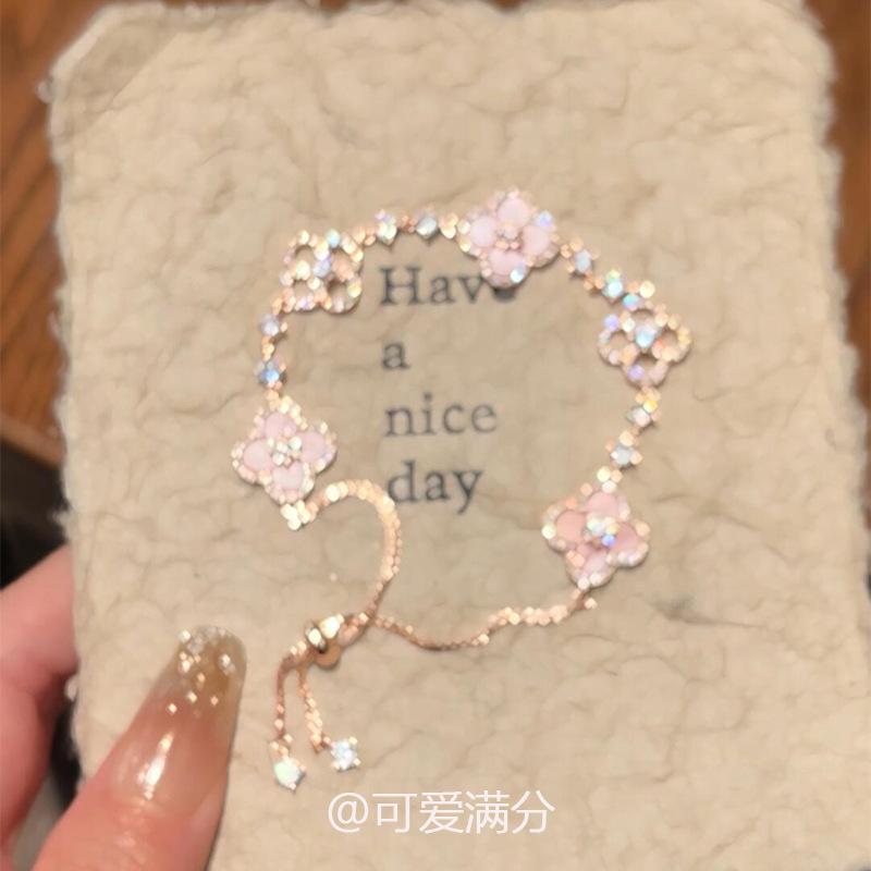 Gelang Tangan Fritillary, Rekaan Semanggi Empat Daun Merah Jambu ...