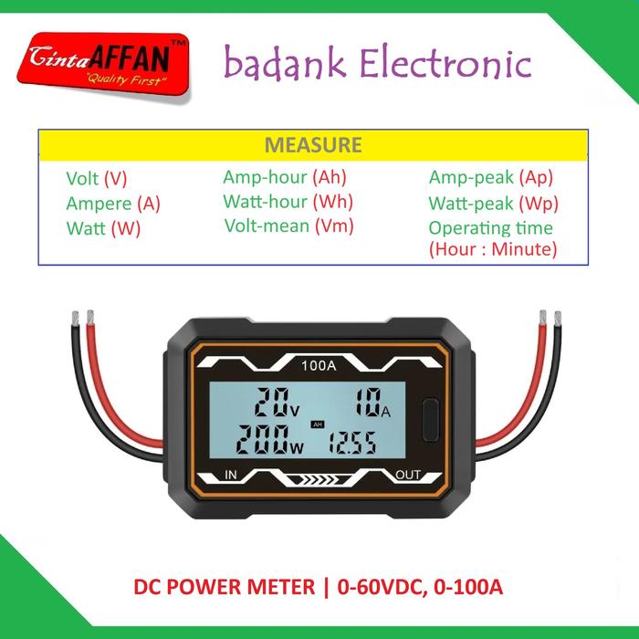 Jual DC Digital Power Meter 0-60V / 0-100A - Measure Wh Ah Watt Voltage ...