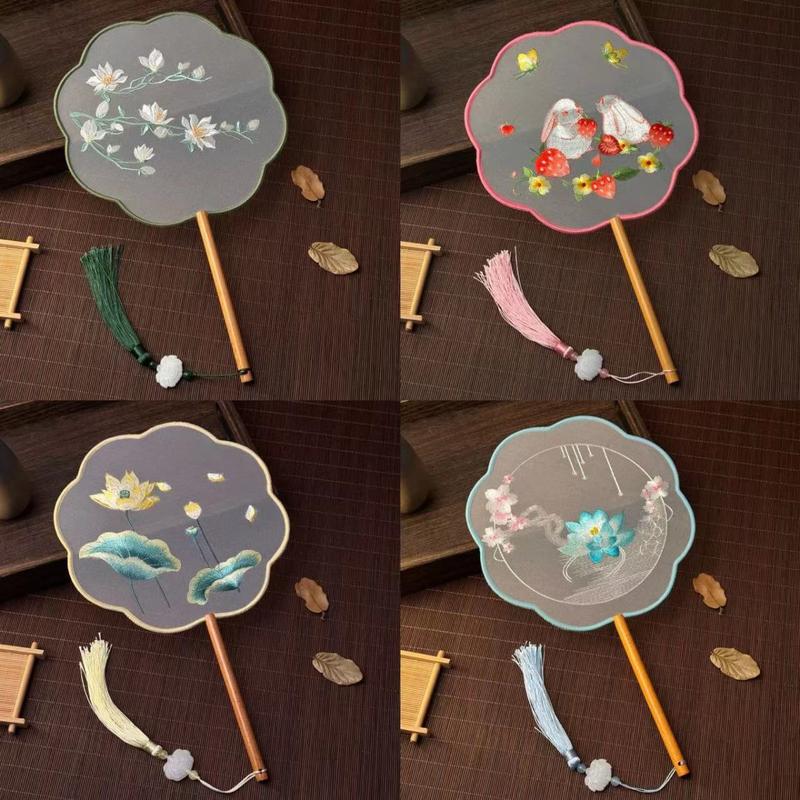 Classical Chinese fan, ancient style, Suzhou embroidery, double-sided ...