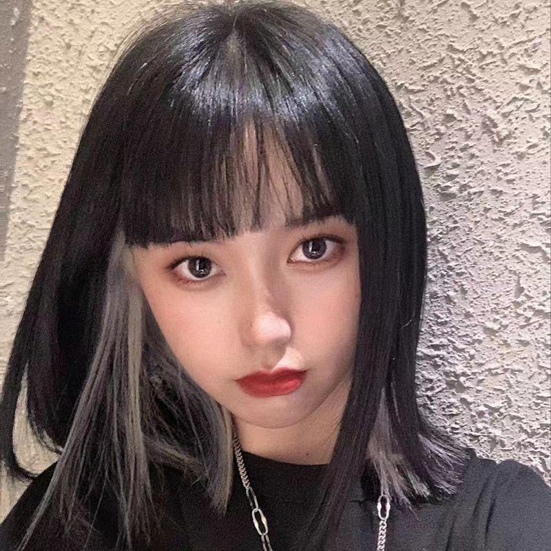 Wig Women's Short Hair Slimming Ear-Hanging Dyed Air Bangs Lisa ...