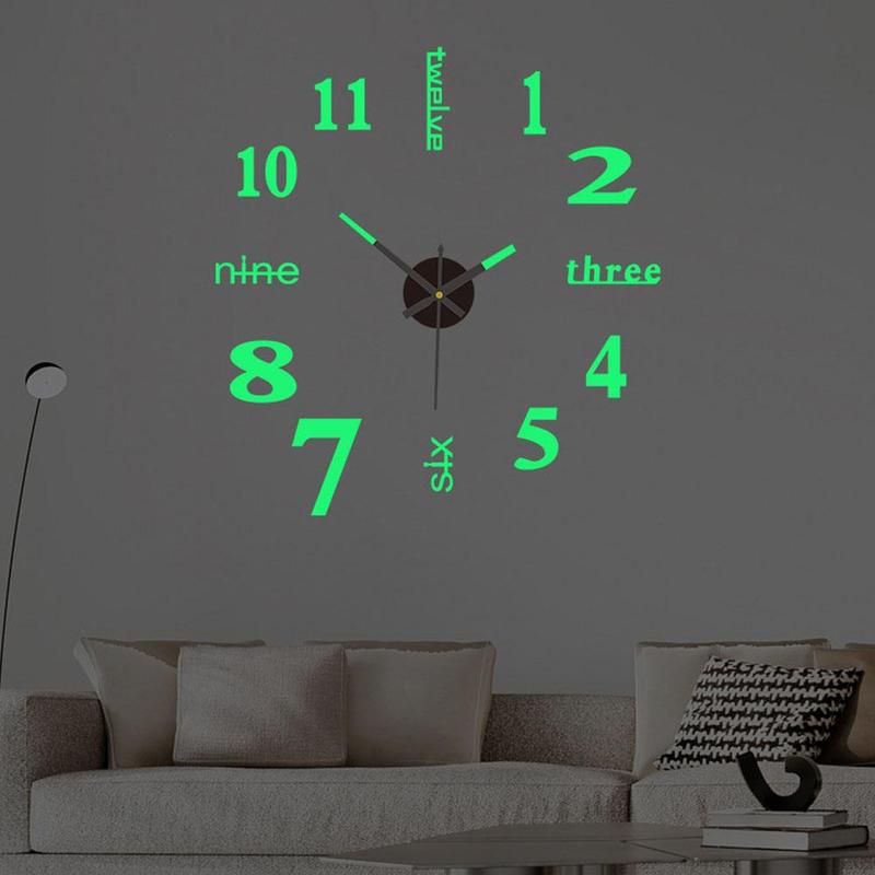 Jam Dinding Besar DIY, Cermin, Pelekat Jam Cermin 3D, Logam Besar ...