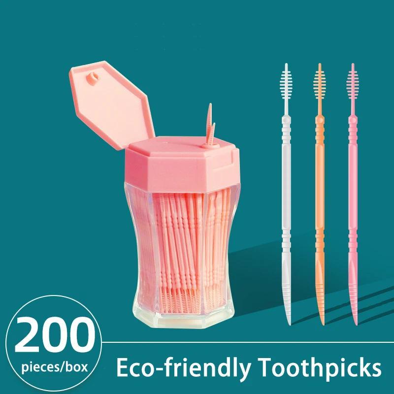 200pcs/set Soft Plastic Double-head Brushed Toothpick Oral Care ...