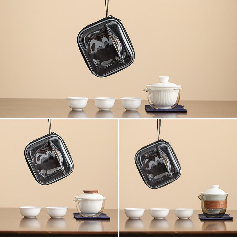 Mutton - fat jade travel tea set, including quick - serve cups ...