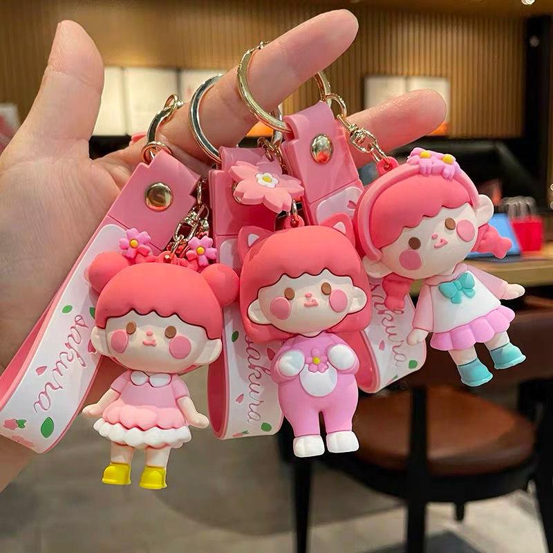 Rantai Kunci untuk Wanita, Rekaan Bunga Sakura Merah Jambu Comel ...