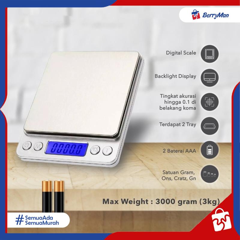 Timbangan Dapur Mini Digital Scale I2000 3KG LED Display Stainless ...