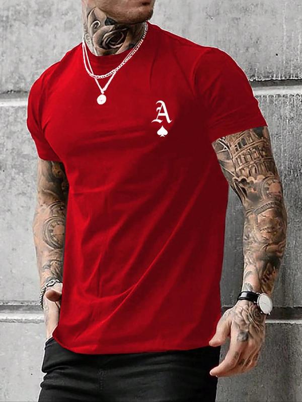 Men's Letter Print Round Neck Tee, Regular Fit Casual Streetwear ...