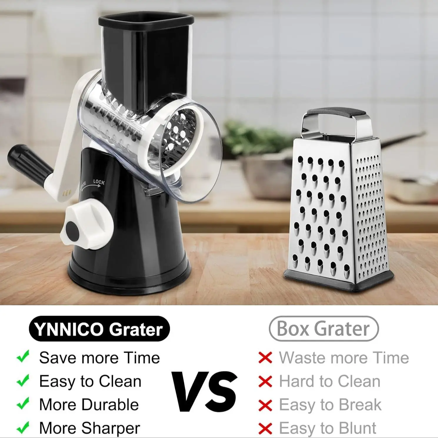Rotary Cheese Grater with 3 Replacement Blade, 1 Piece Manual Vegetable ...