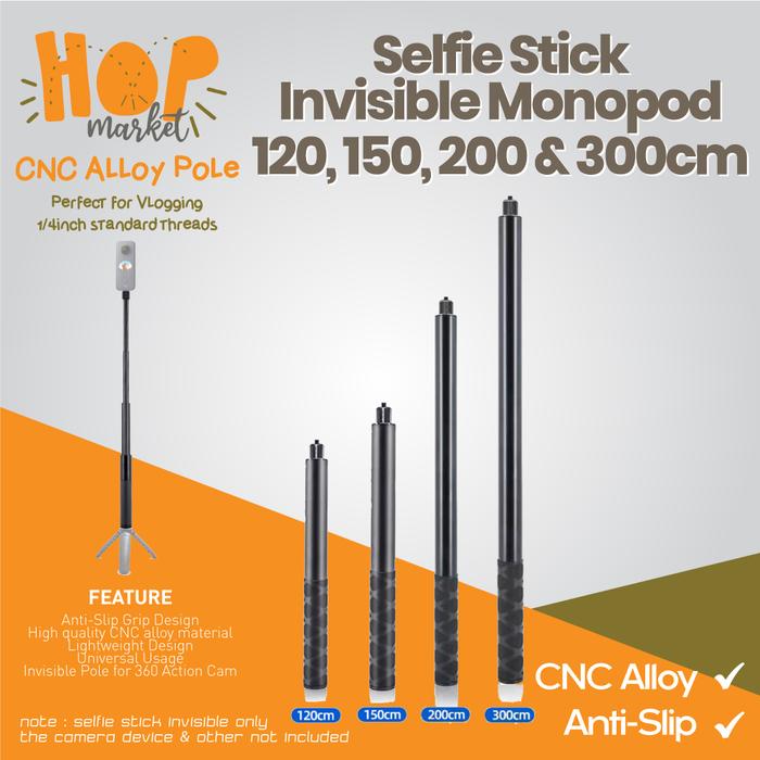 Promo HOP iS Invisible Selfie Stick 1.2M 1.5M 2M 3M Tongsis Monopod ...