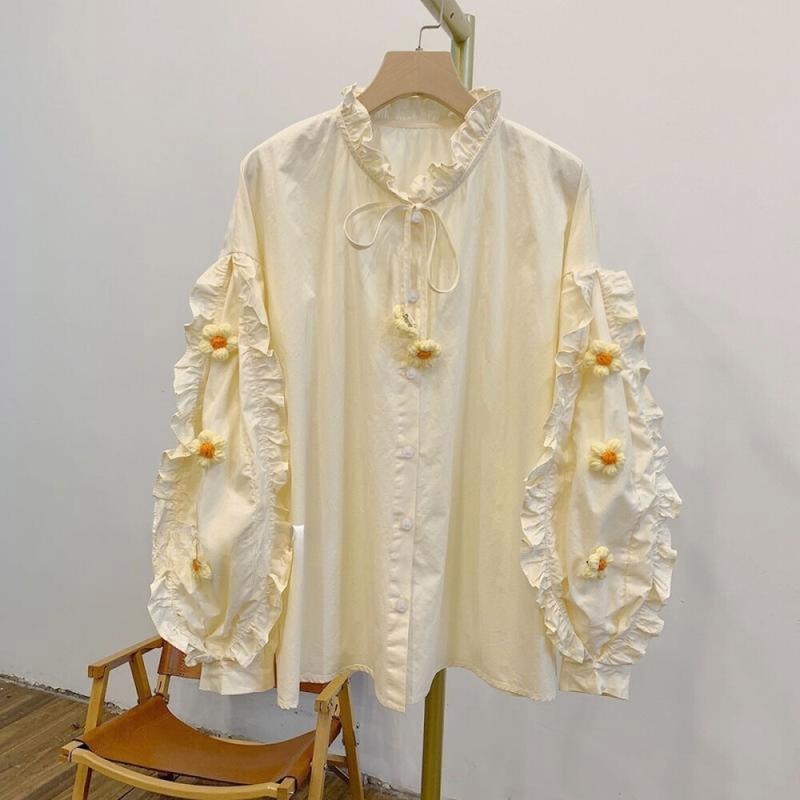 FADFAD Atasan kemeja lengan panjang kancing hidup sebaris motif - Shop ...