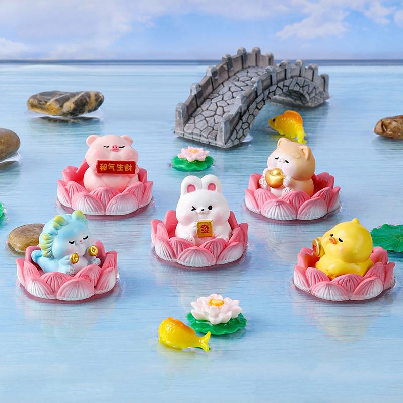 Creative Lotus Wealth Animals Miniature Figurines Cartoon Desktop ...