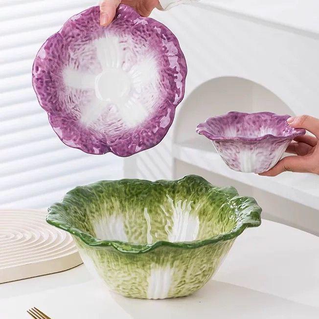 Pinggan Mangkuk Bentuk Kubis, Warna Underglaze, Simulasi Lukisan ...