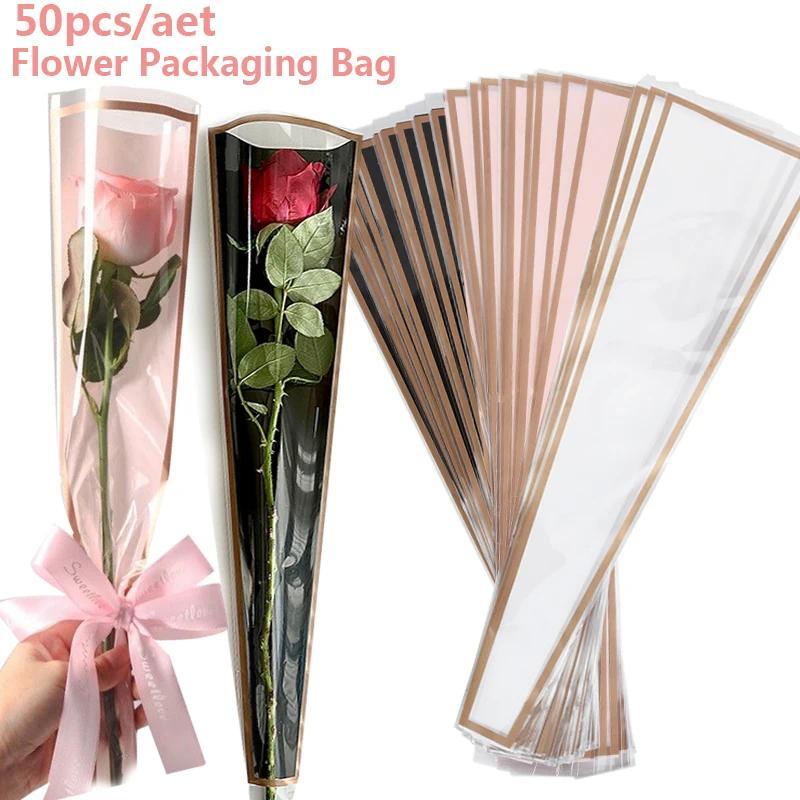 50PCS Flower Packaging Bag Waterproof Transparent Bouquet Packaging ...