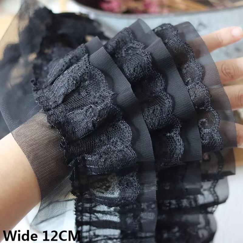 Kain Jaringan Sifon, Lebar Mewah 13cm, Ruffle Tiga Lapisan Berlipat ...