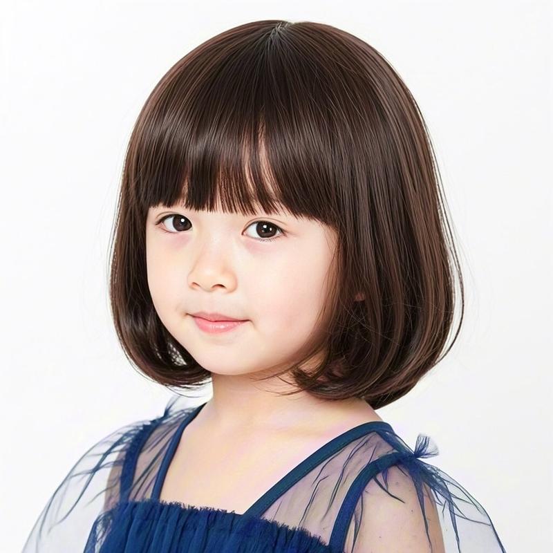 Children's Black Bobo Head Short Straight Hair with Bangs Natural ...