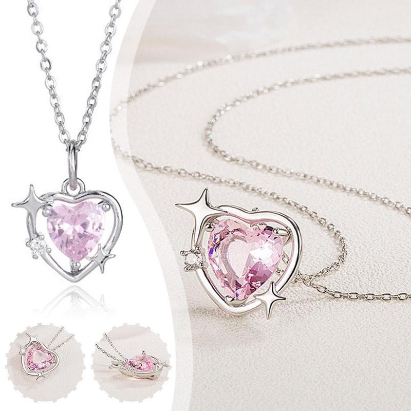 Kalung Hati, Loket Hati Zirkon Merah Jambu, Untuk Wanita, Rantai ...