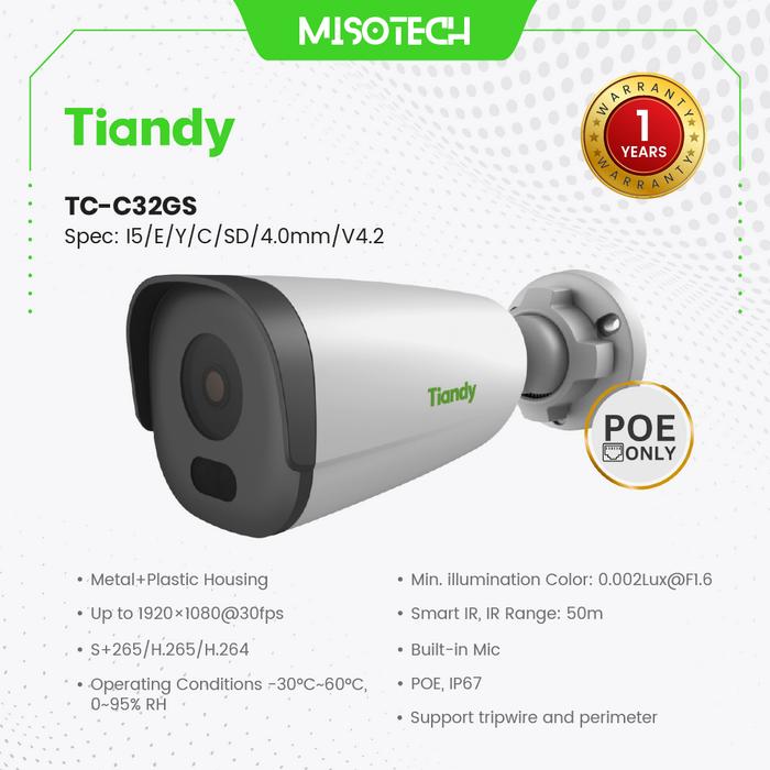 Promo Kamera CCTV Tiandy TC-C32GS 2MP IP Outdoor PoE IP67 Onvif Audio ...