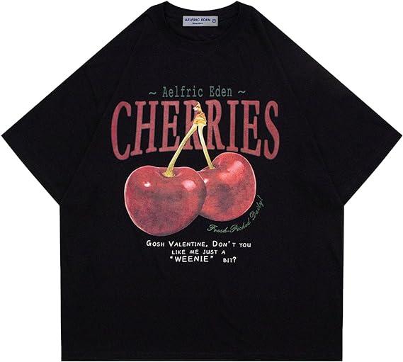 Oversized Graphic Tees Unisex Cherries Print T Shirts Casual - TikTok ...