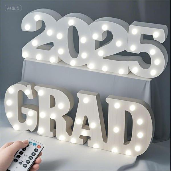 "LED Light Up Graduation Sign, Wooden Marquee Letters 'Grad' & '2025 ...