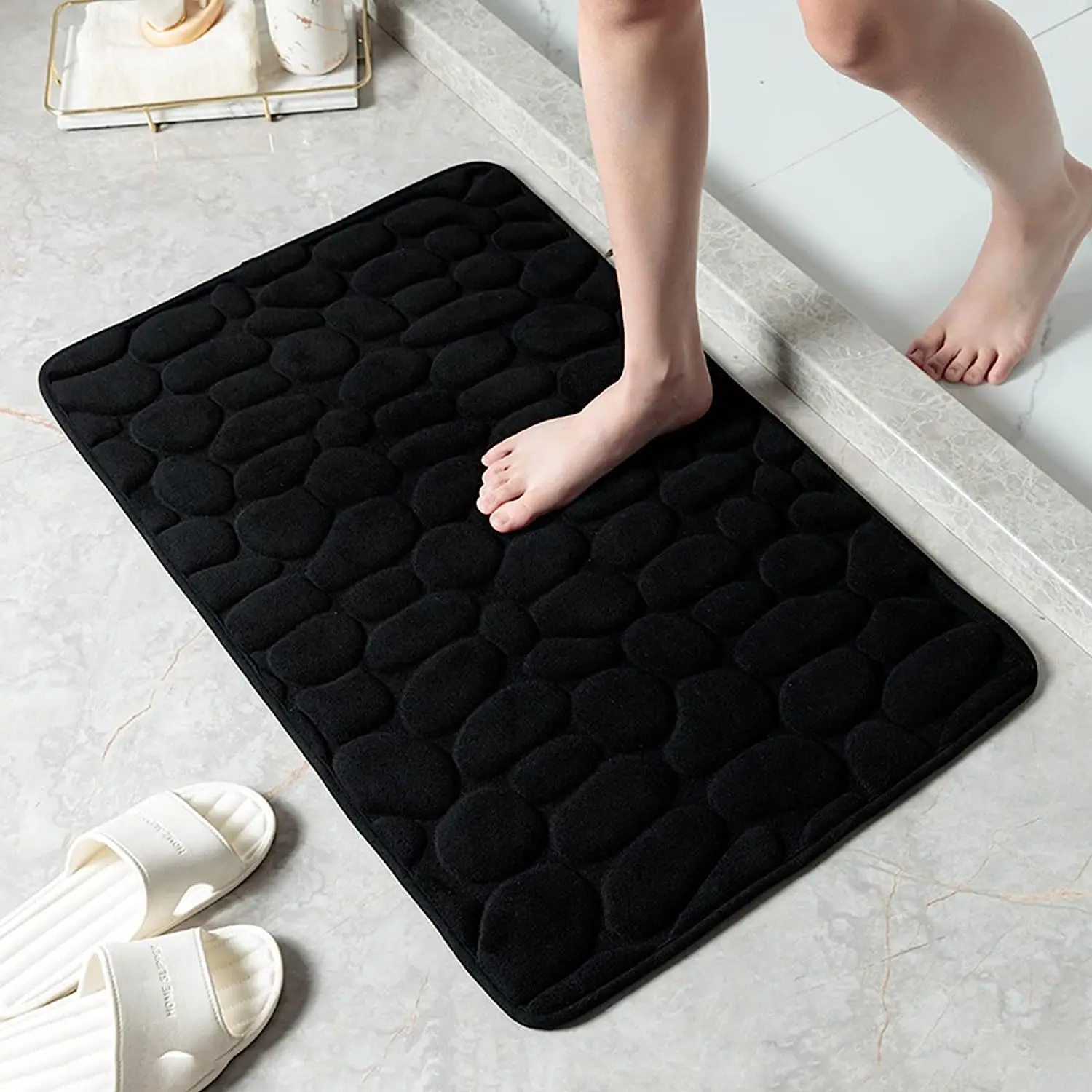 1 Piece Cobblestone Embossed Bath Mat, Bathroom Rug, Water Absorbent ...