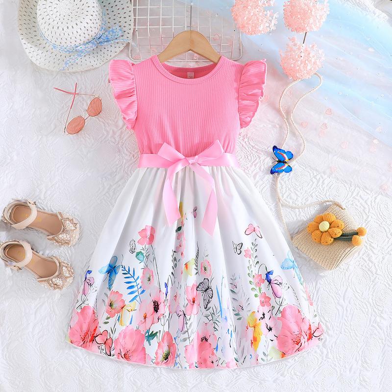Dress For Kids 5-10 Years old Ruffled Sleeveless Floral Butterfly ...