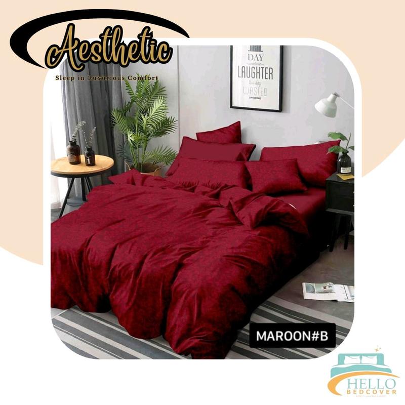 AESTHETIC PROJECT - Fullset Bedcover Polos Maroon / Sprei Microtex ...